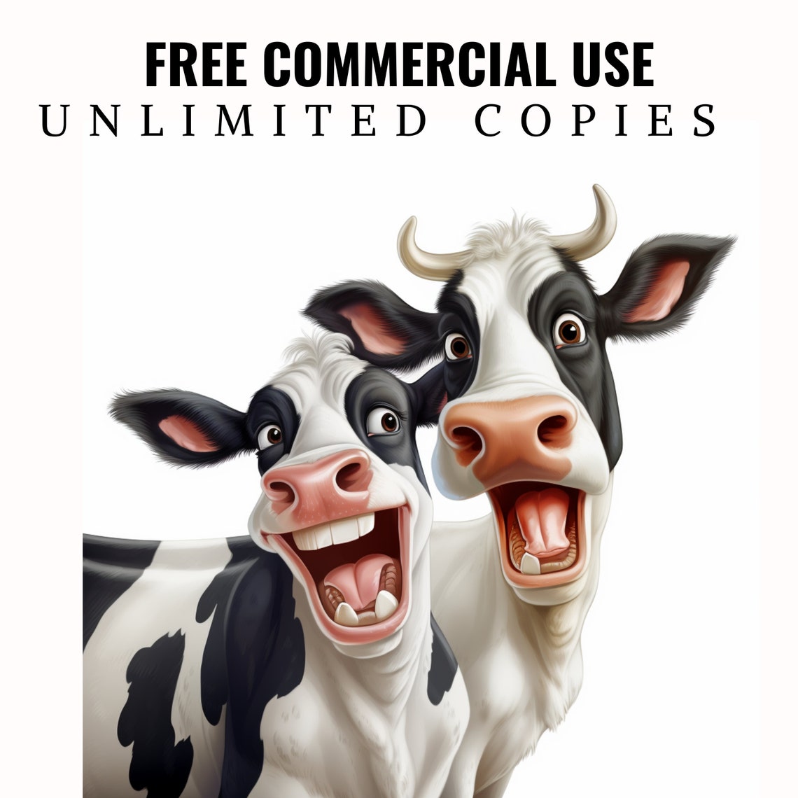 Happy Cows Clip Art, Watercolor Humor Crazy Cows Illustration PNG ...