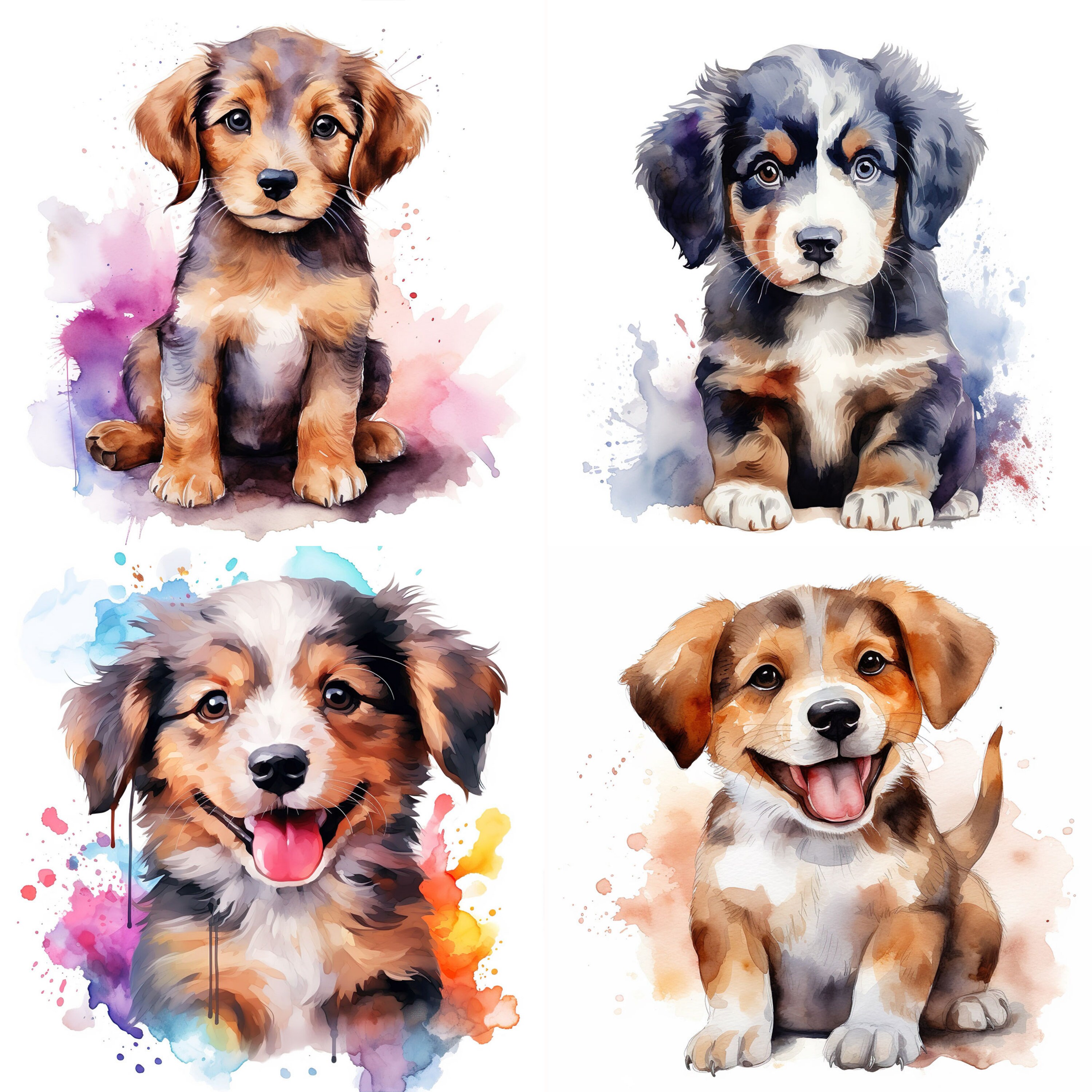 Vivid Puppy Clip Art, Watercolor Colorful Puppies Illustration PNG ...