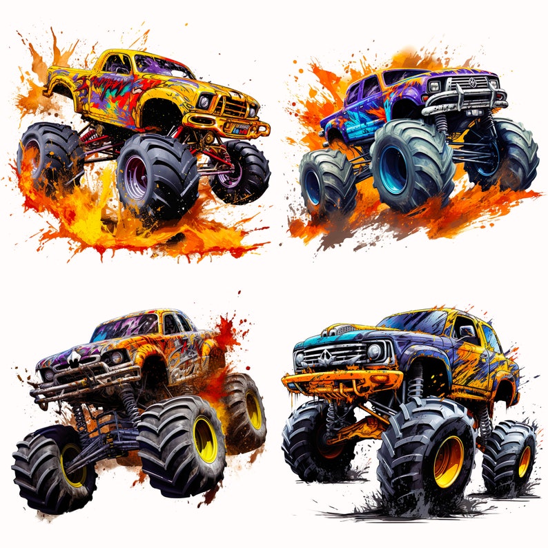 Monster Jam Race Clip Art, Watercolor Monster Jam, All-terrain 4X4 ...