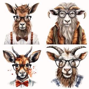 Happy Hipster Animals Clip Art, Cool Hipster Animal Illustrations PNG ...