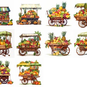 Fruit Shop Clip Art Summer Fruit Watercolor Fruit Cart Clipart - Etsy