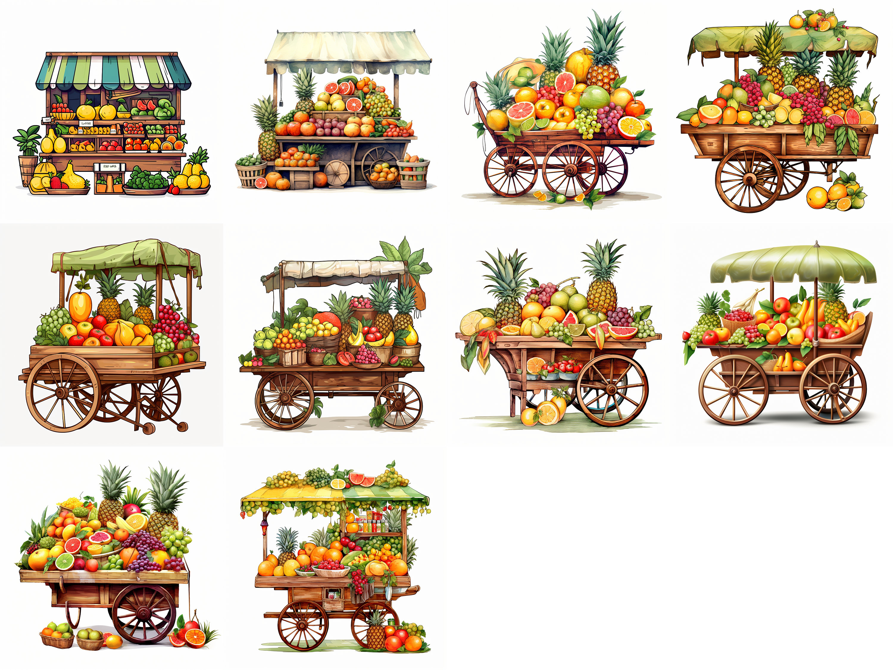 Fruit Shop Clip Art Summer Fruit Watercolor Fruit Cart Clipart - Etsy