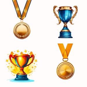 Winner Cups and Medals Clip Art, Watercolor Winner Trophies ...
