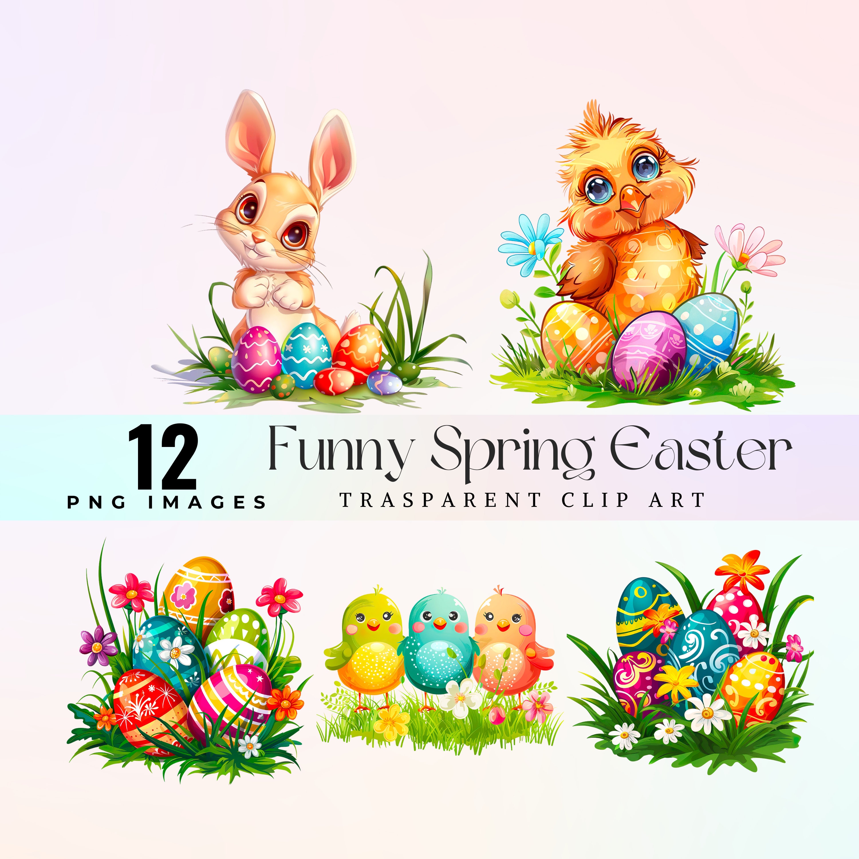 Funny Easter Spring Clip Art, Watercolor Spring Fling Illustration PNG ...