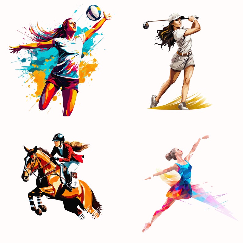 Women Sport Icons Clip Art, Watercolor Lady Athlete Illustration PNG ...