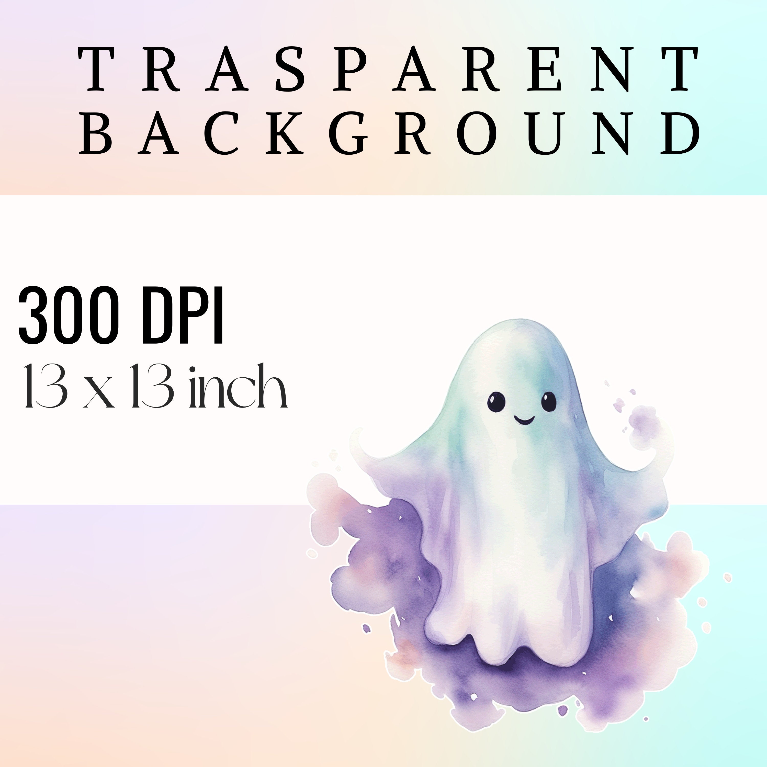 Whimsical Ghost Clip Art, Watercolor White Spirit Illustration PNG ...