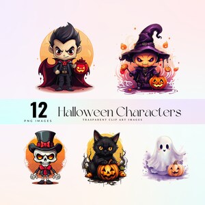 Halloween Characters Clipart Pumpkin Witch Ghost Vampire - Etsy