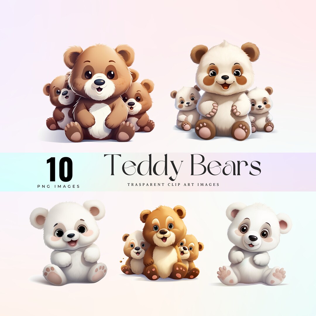 Cute Watercolor Teddy Bears Clipart, Fluffy Cub Illustration (PNG) - Etsy