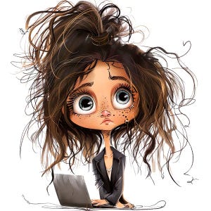 Frazzled Girl Clip Art, Watercolor Weary Work Lady Illustration PNG ...