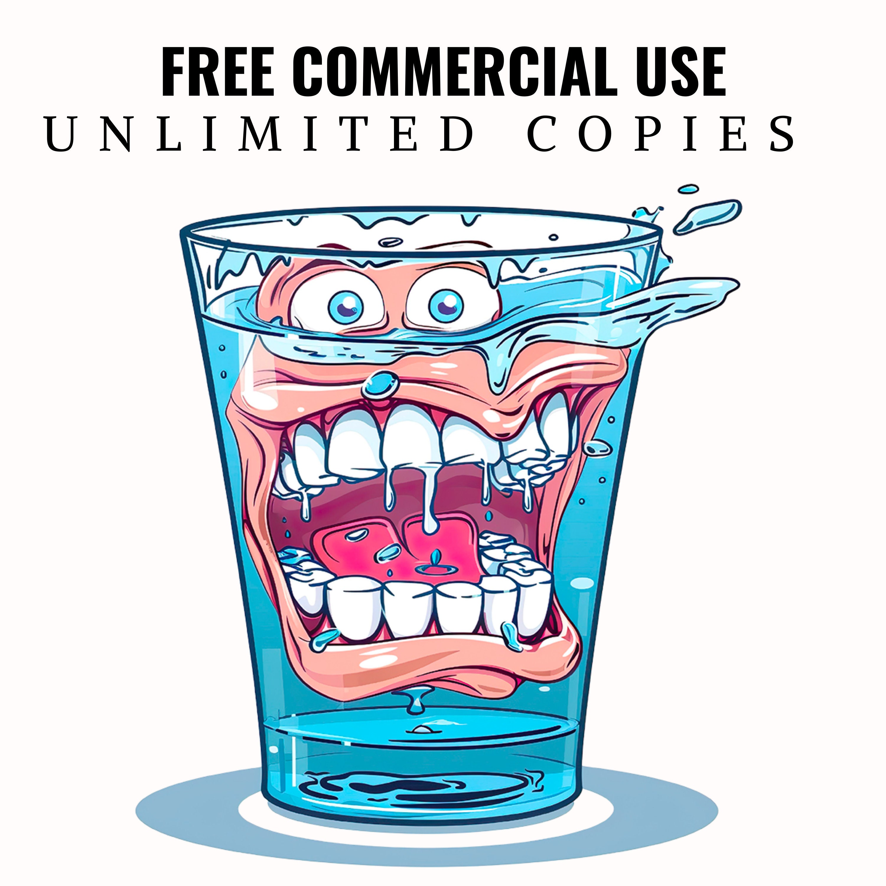 Funny Denture Clip Art, Watercolor Whimsy Glass Water Cleaning Denture ...