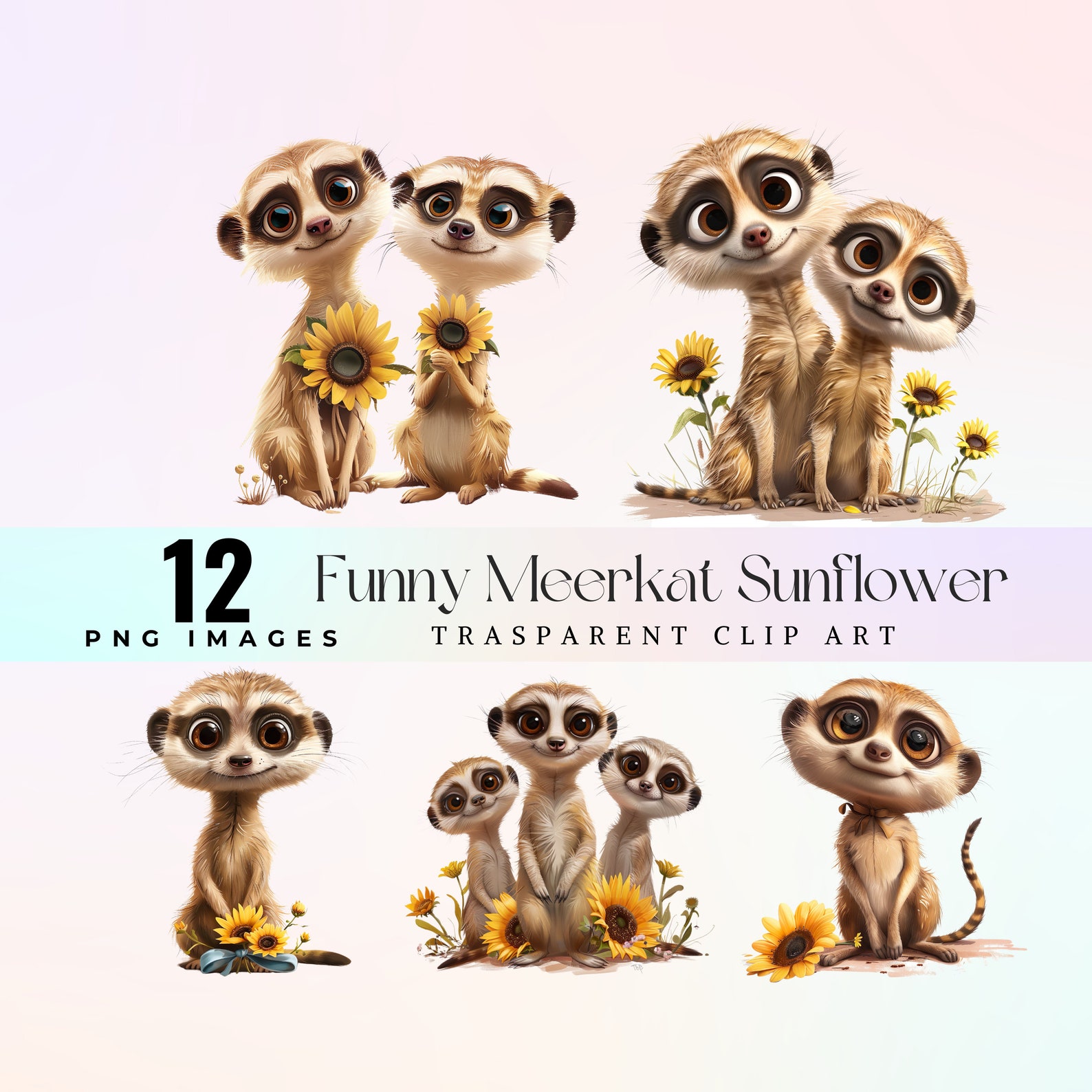 Funny Meerkat Sunflower Clip Art, Watercolor Sunny Tiny Suricate ...