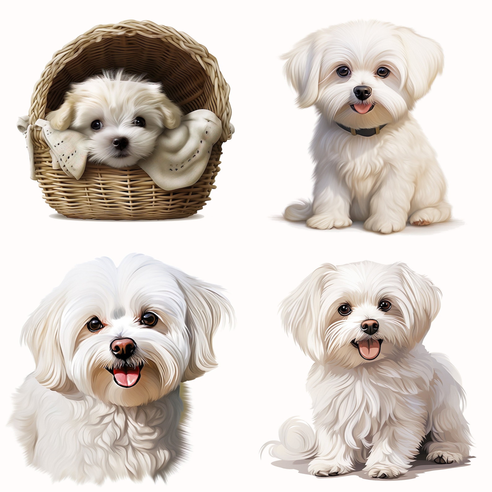 Fluffy Maltese Dog Clip Art, Puppy Illustration (PNG) - Etsy
