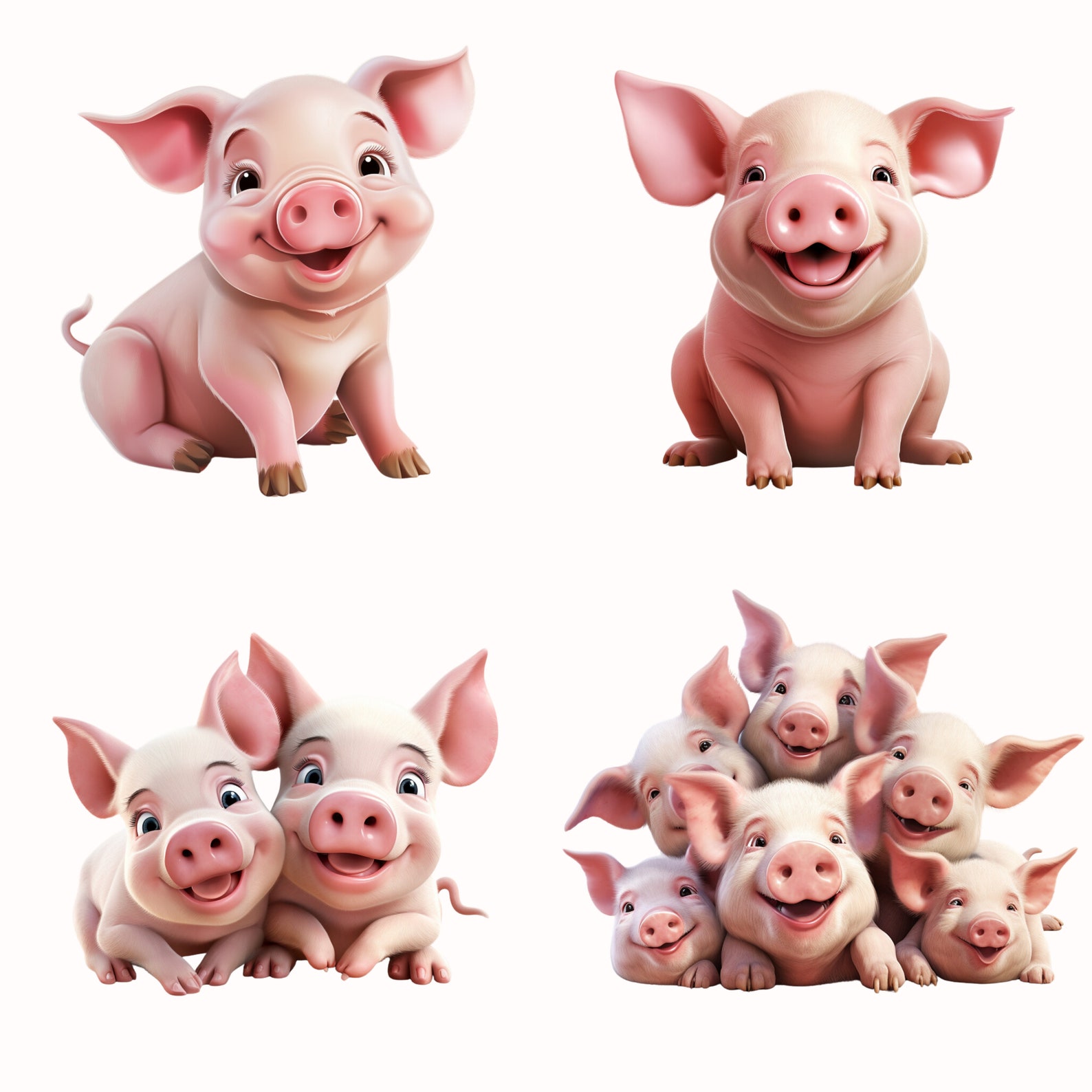 Funny Pig Clip Art, Watercolor Humor Baby Pigs Illustration PNG, Happy ...