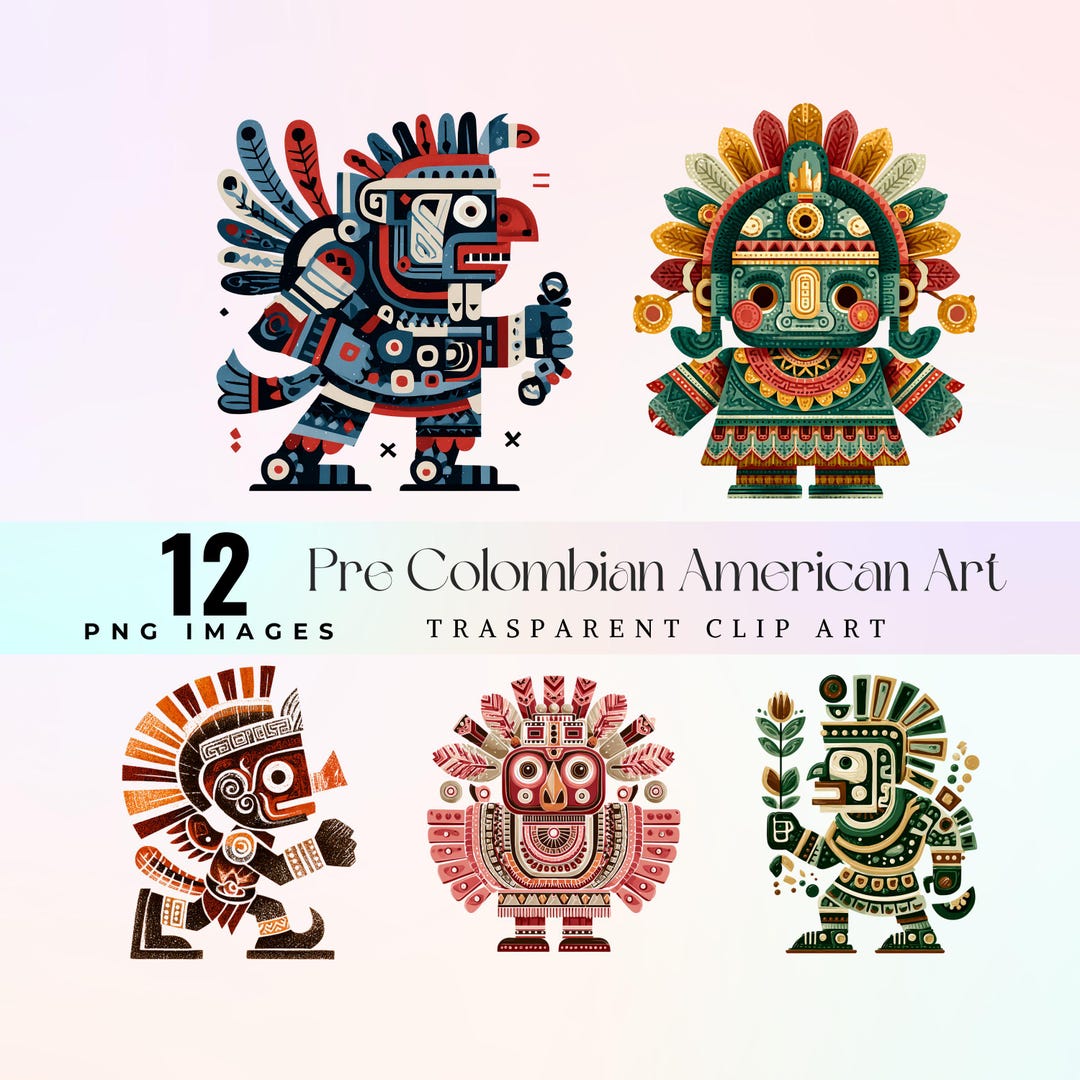 Inca Maya Aztec Clip Art: Watercolor Mythology Illustrations (PNG ...