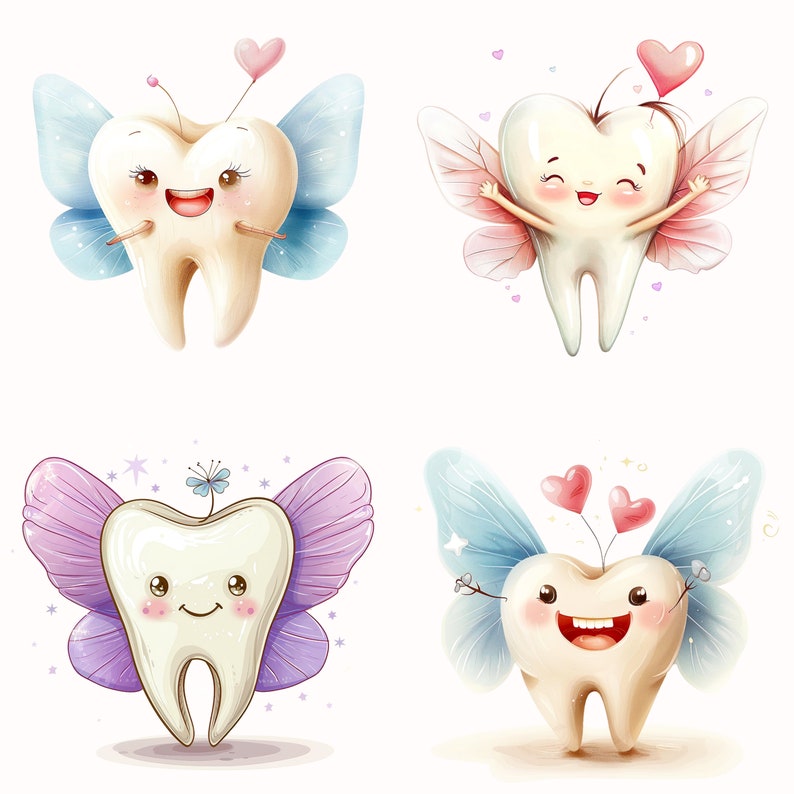Whimsical Kawaii Tooth Fairy Clip Art, Watercolor Magical Molar Fairy ...