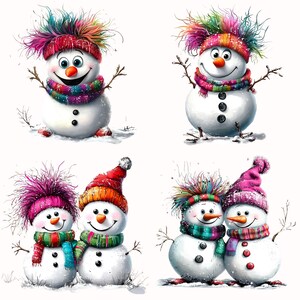 Quirky Christmas Snowman Clip Art: Cheerful PNG Graphics (digital ...