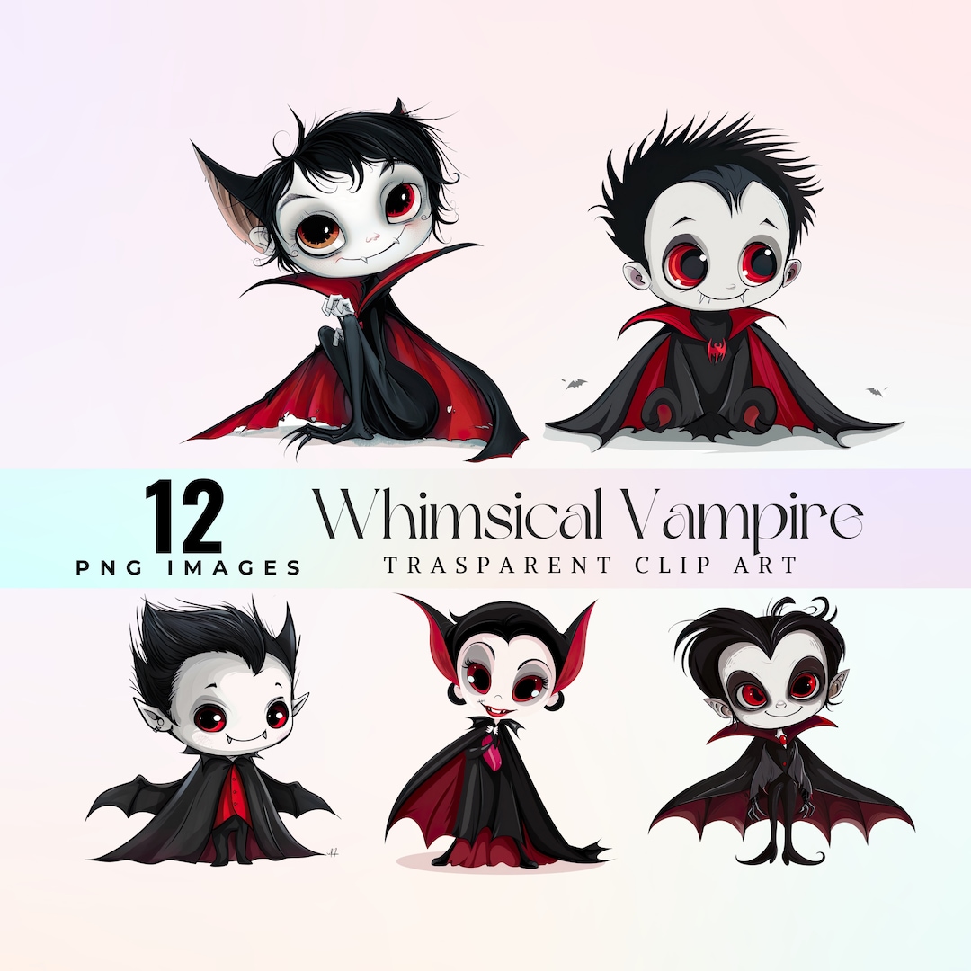 Whimsical Vampire Clip Art: Watercolor Dracula PNG (digital Download ...