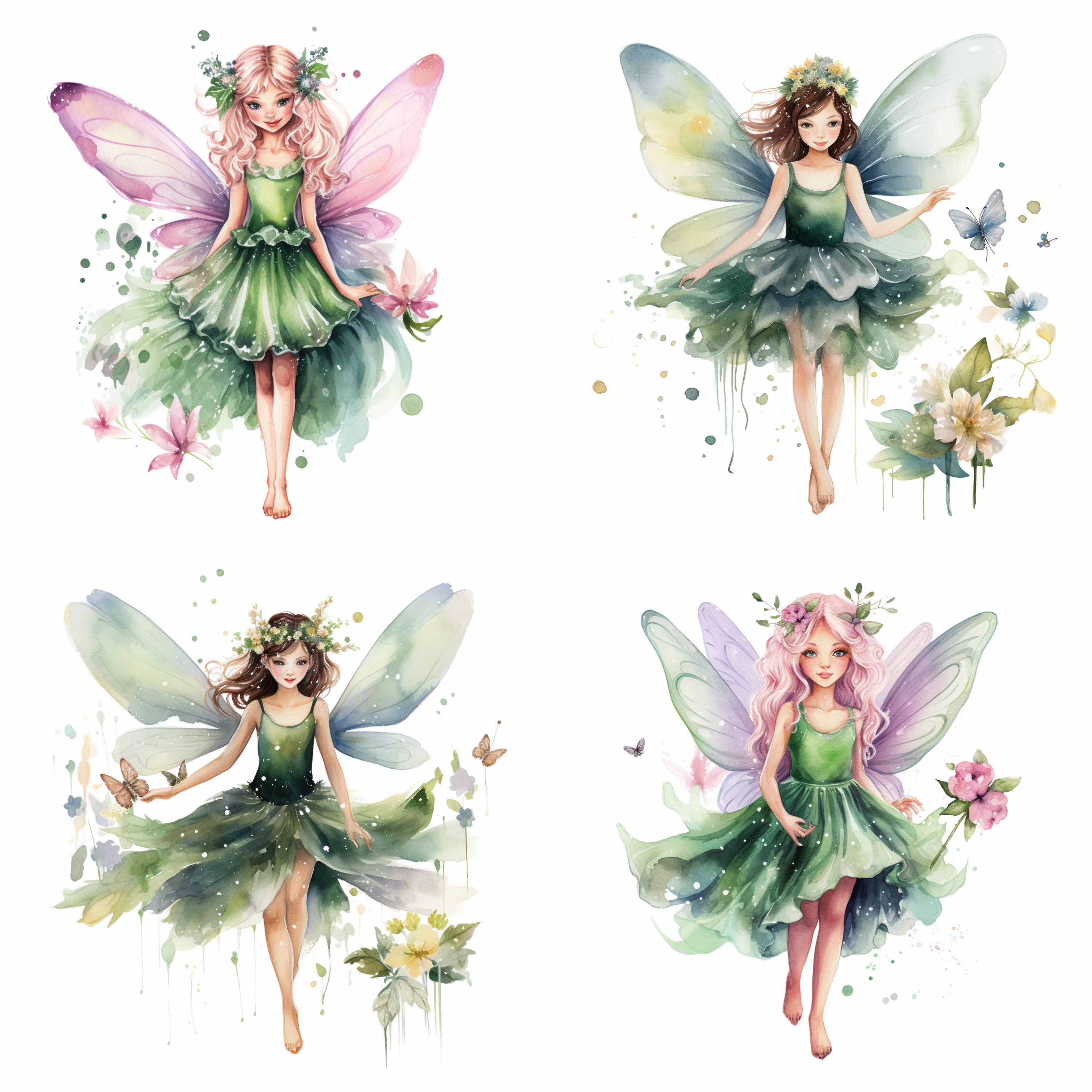 Cute Fairy Tale Fairies Clip Art, Watercolor Magical Woodland Fairies ...