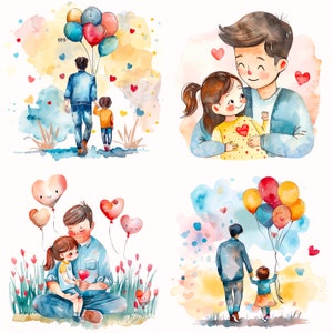 Cute Sweet Father Day Clip Art, Watercolor Lovely Daddy Cuteness ...