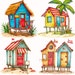 Whimsical Beach Hut Clip Art, Watercolor Quirky Beach Shack ...