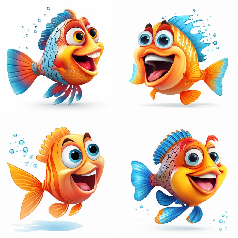 Happy Fish Clip Art, Watercolor Aquatic Cartoon Image PNG, Funny Fishes ...