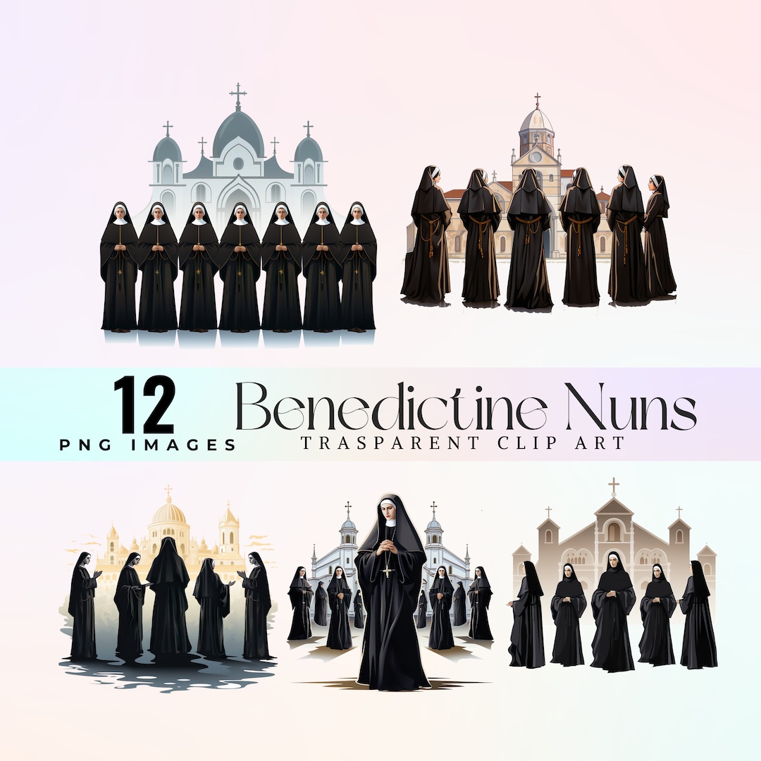 Devoted Benedictine Nuns Clip Art, Religious Monastery Clip Art ...