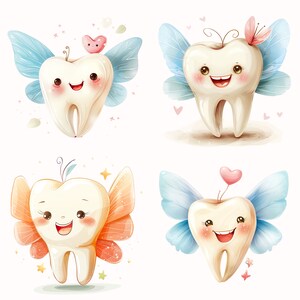 Whimsical Kawaii Tooth Fairy Clip Art, Watercolor Magical Molar Fairy ...
