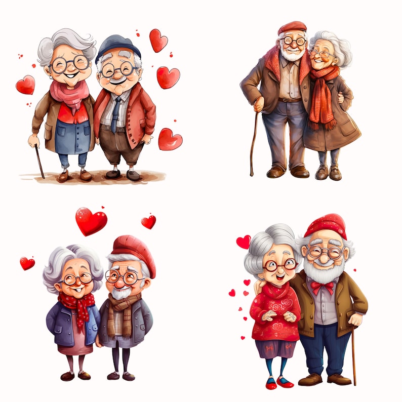 Valentine's Day Old Couple Clip Art: Sweet Lovers PNG (digital Download ...