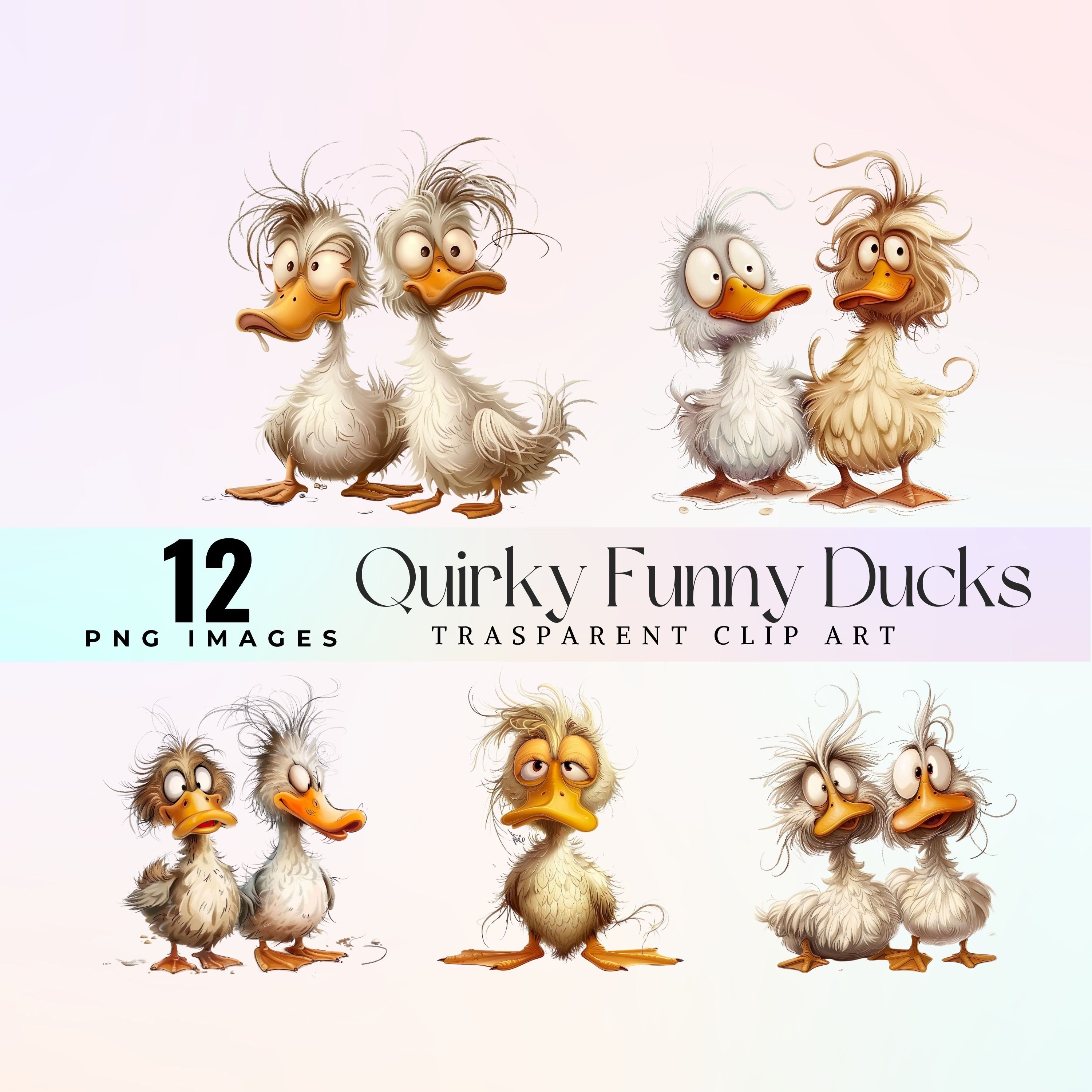 Watercolor Funny Duck Clipart: Quirky Caricature PNG (digital Download ...