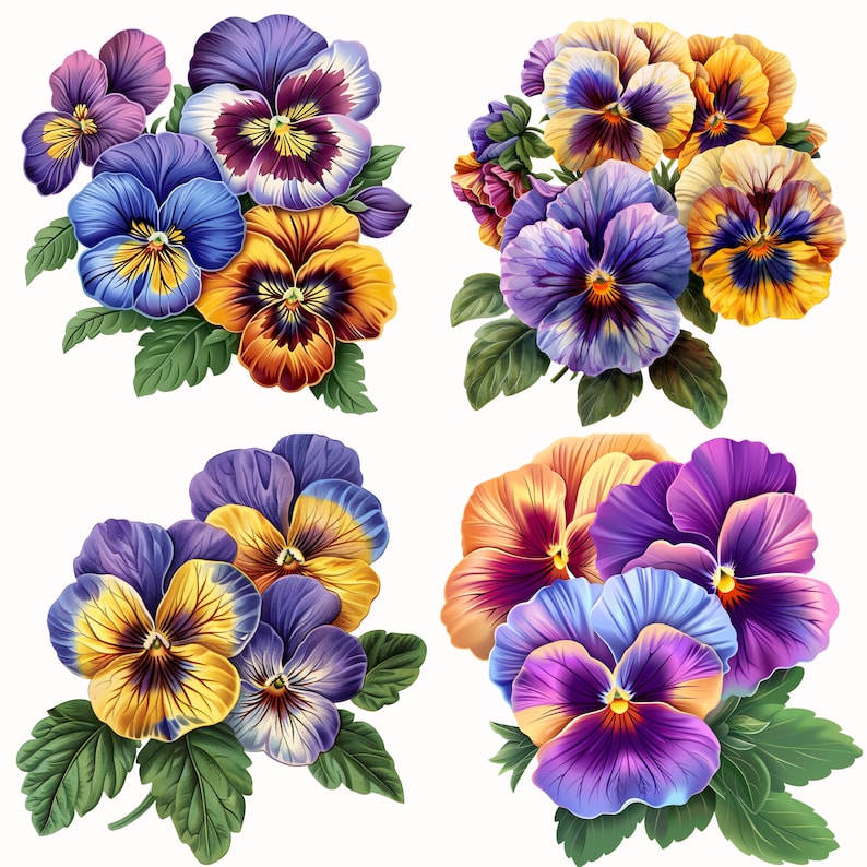 Watercolor Pansy Bouquet Clip Art: Viola Flower PNG (digital Download ...