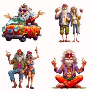 Funny Old Hippie Man Clip Art, Hilarious Cartoon Illustration PNG of ...