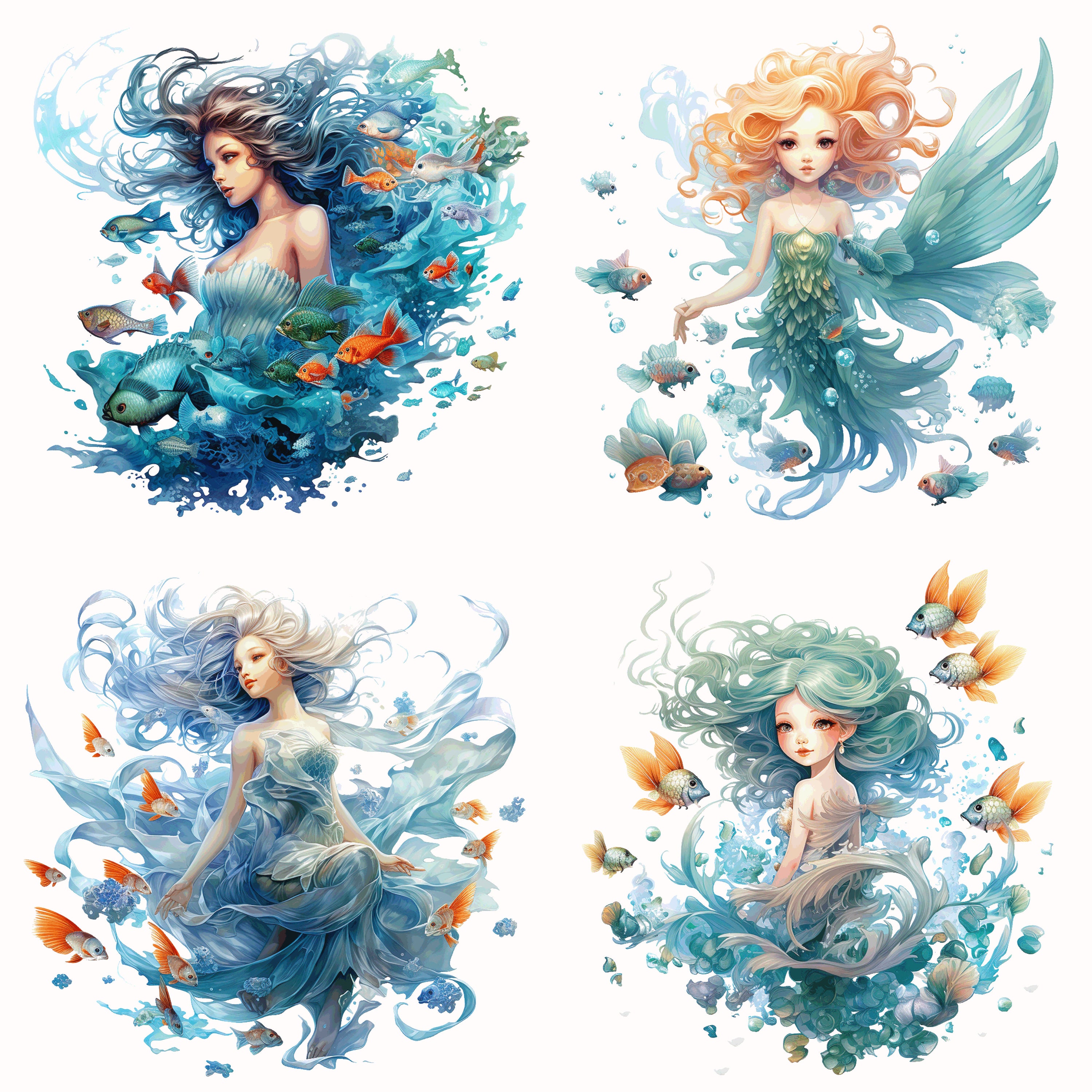 Cute Sea Fairies Clip Art Watercolor Designs Sea Fairies - Etsy