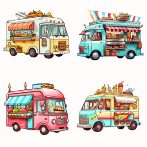 Cute Food Truck Clip Art, Quirky Food Van Illustration PNG, Happy Meal ...