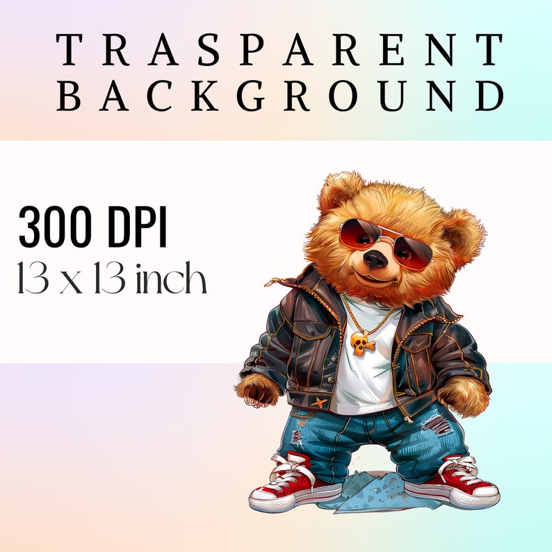 Funny Hip Hop Bear Clip Art, Watercolor Whimsical Urban Teddy ...