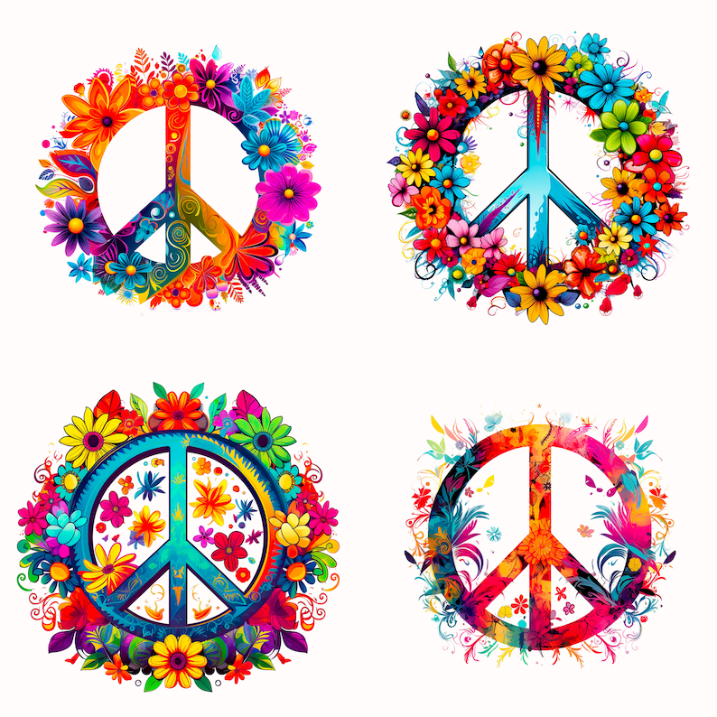 Symbol of Peace Clip Art, Floral Peace Sign PNG, Watercolor Hippie ...