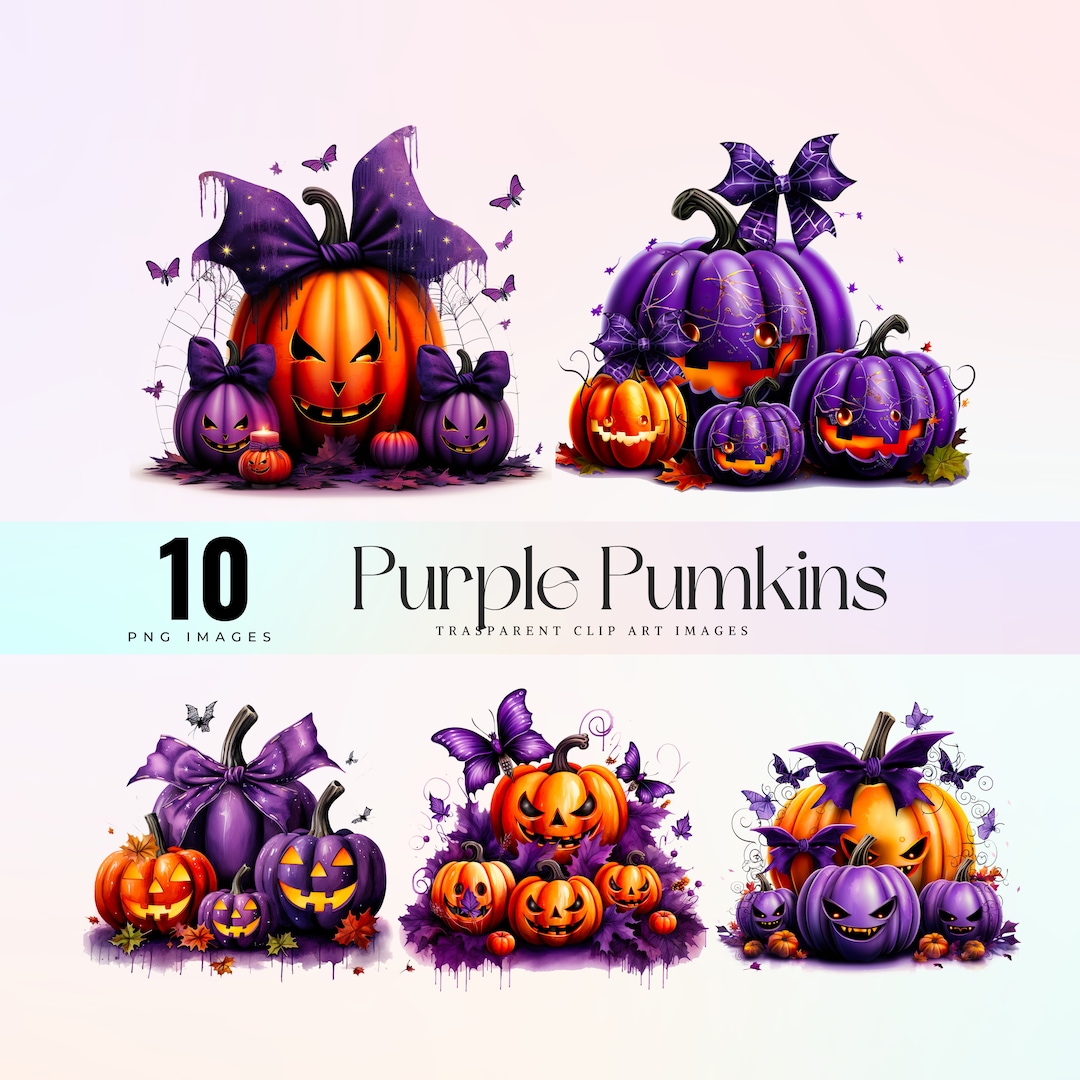 Purple Pumpkins Halloween Clip Art Watercolour Halloween - Etsy