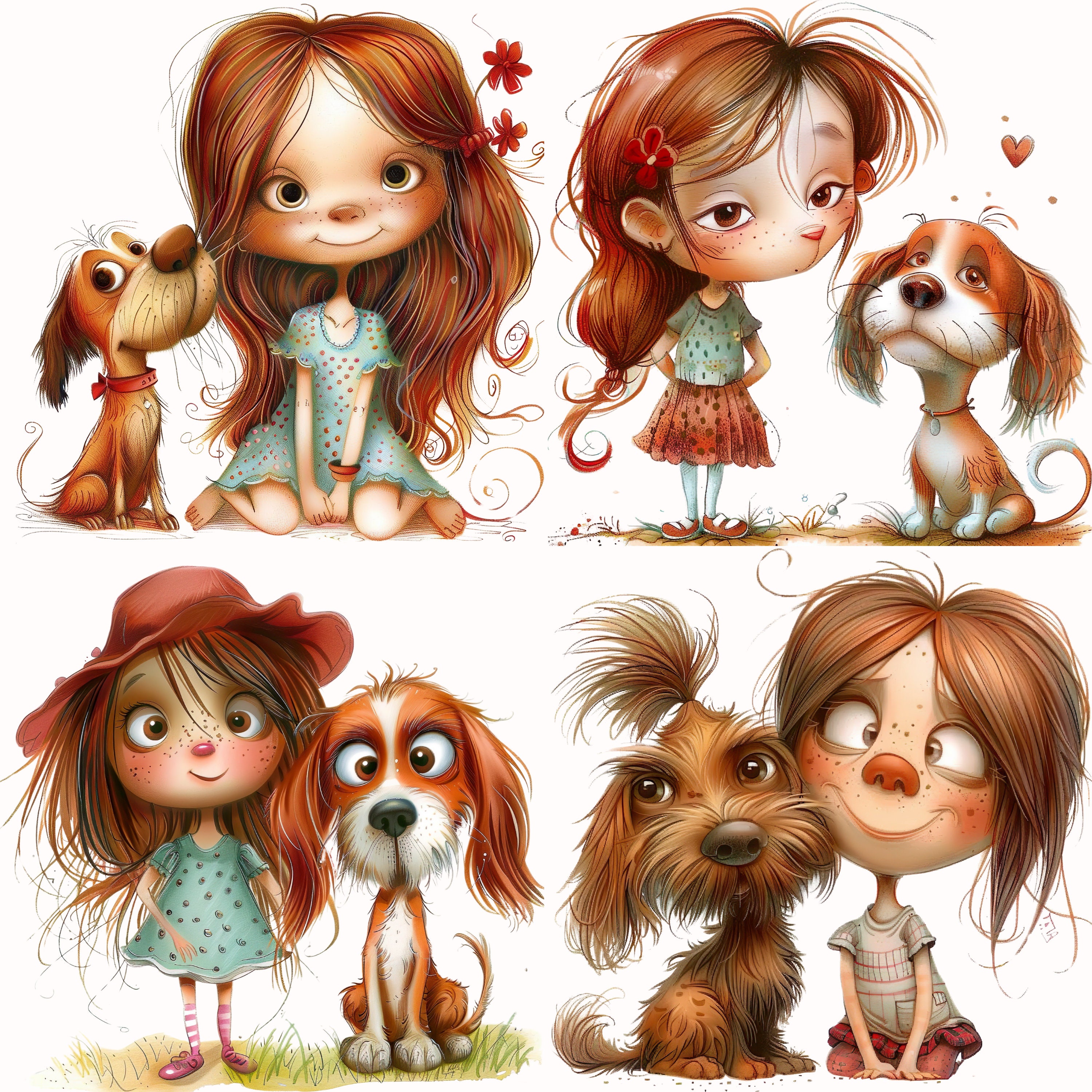 Cute Little Girl and Her Dog Clip Art, Watercolor Adorable Girl Puppy ...