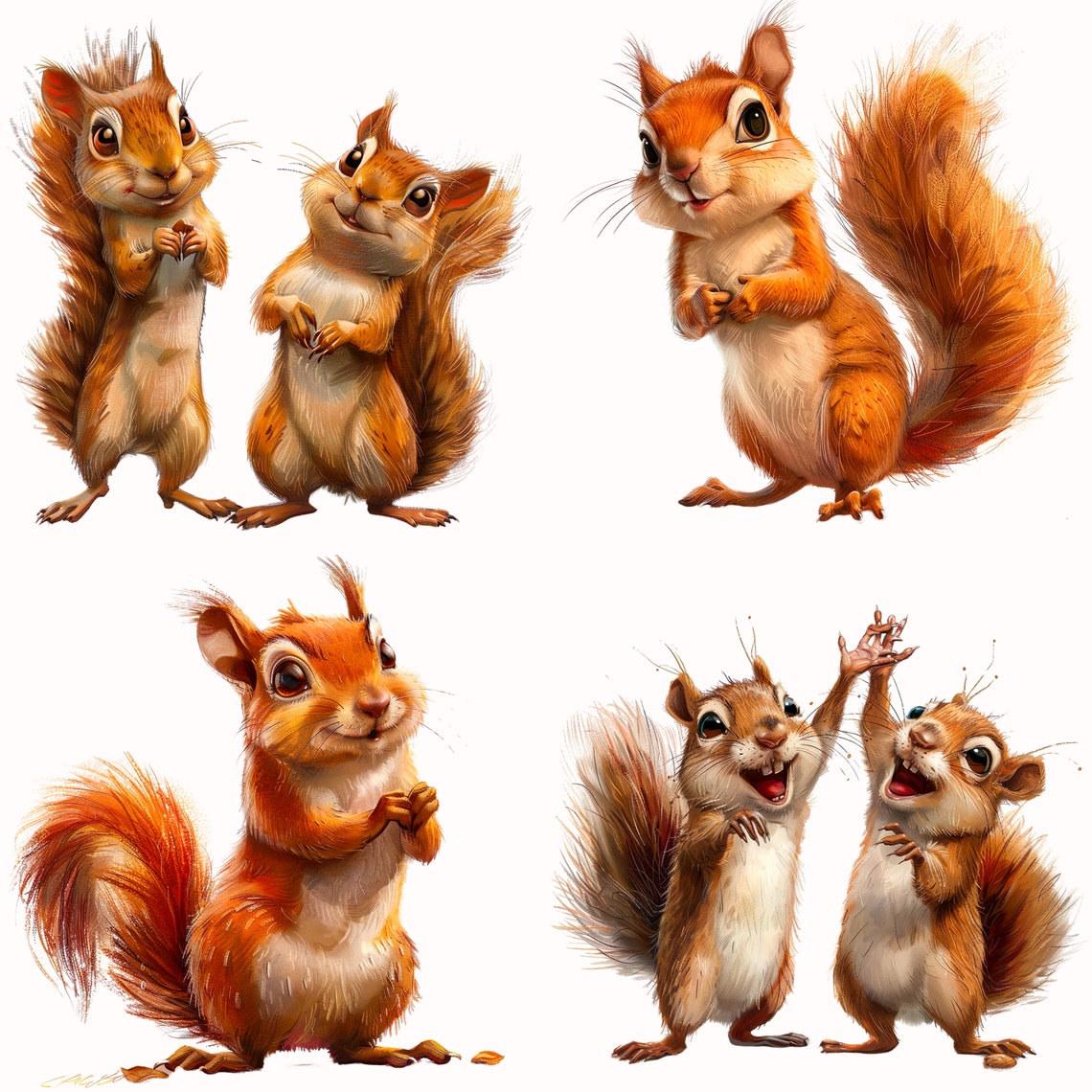 Funny Squirrels Clip Art, Watercolor Happy Cartoon Woodland Cuties ...