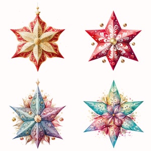 Christmas Stars Decor Clip Art, Watercolor Festive Stars PNG, Nice ...