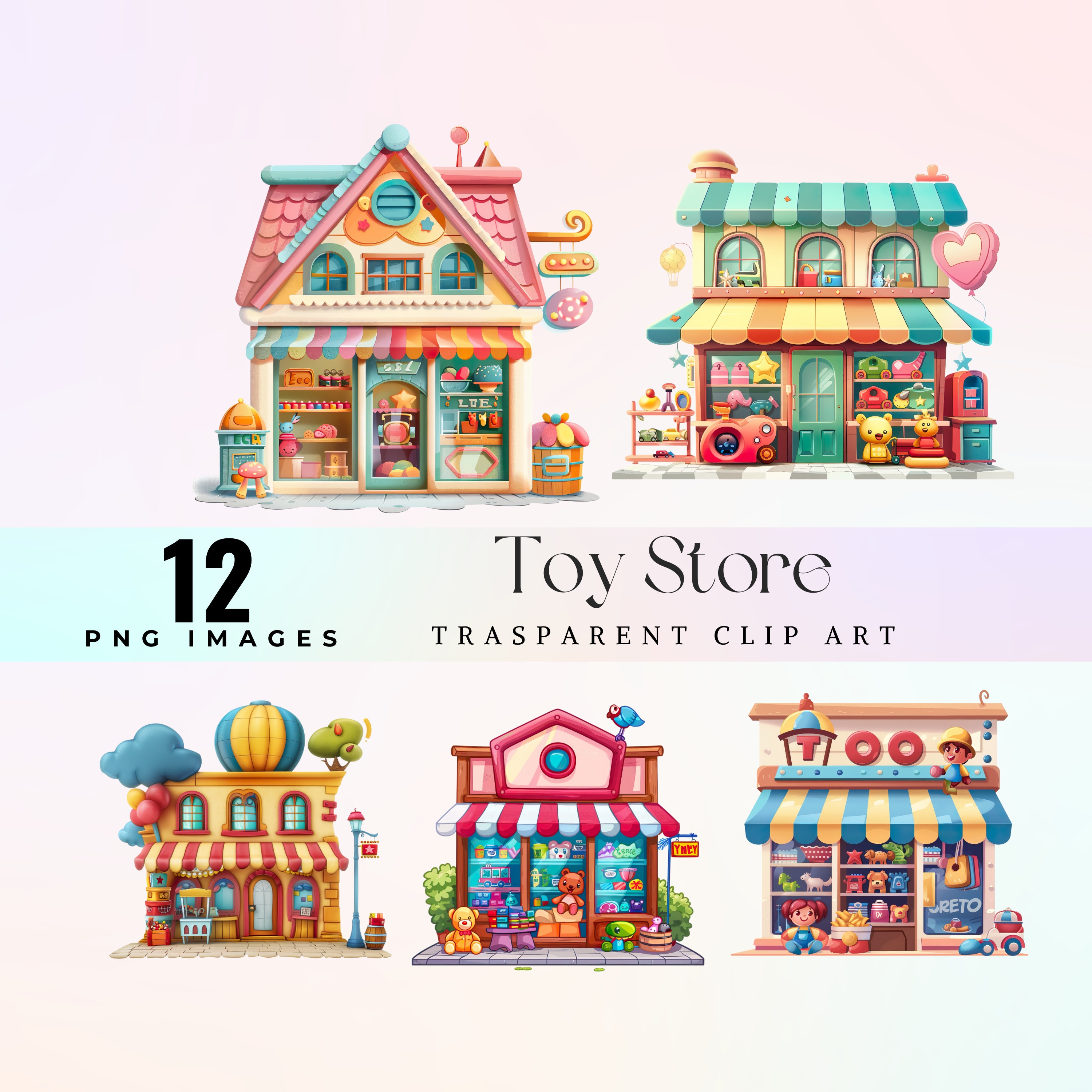 Cute Toy Store Clip Art, Watercolor Sweet Children Shop Illustration ...
