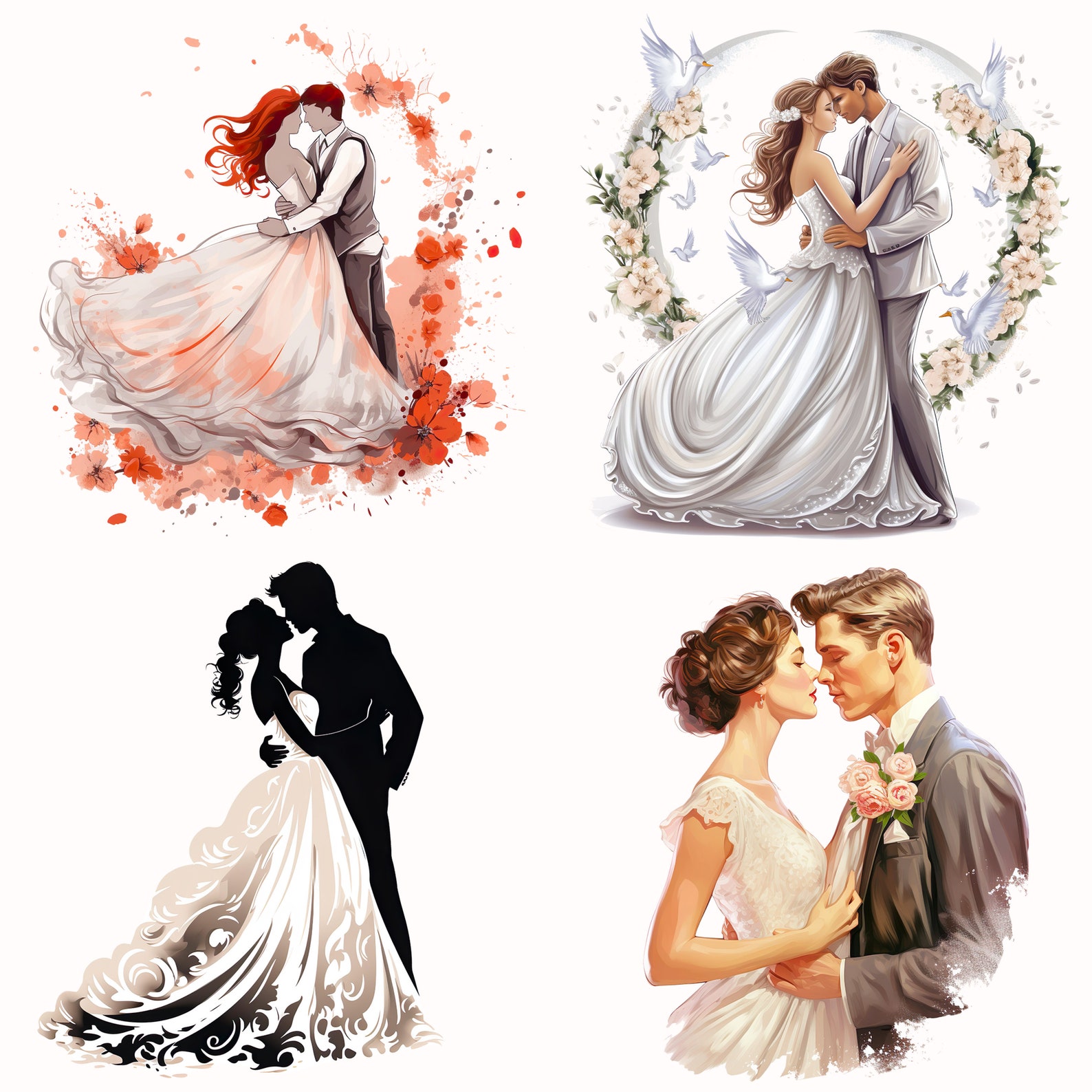 Lovely Wedding Collection Clip Art, Watercolor Romantic Marriage Day ...