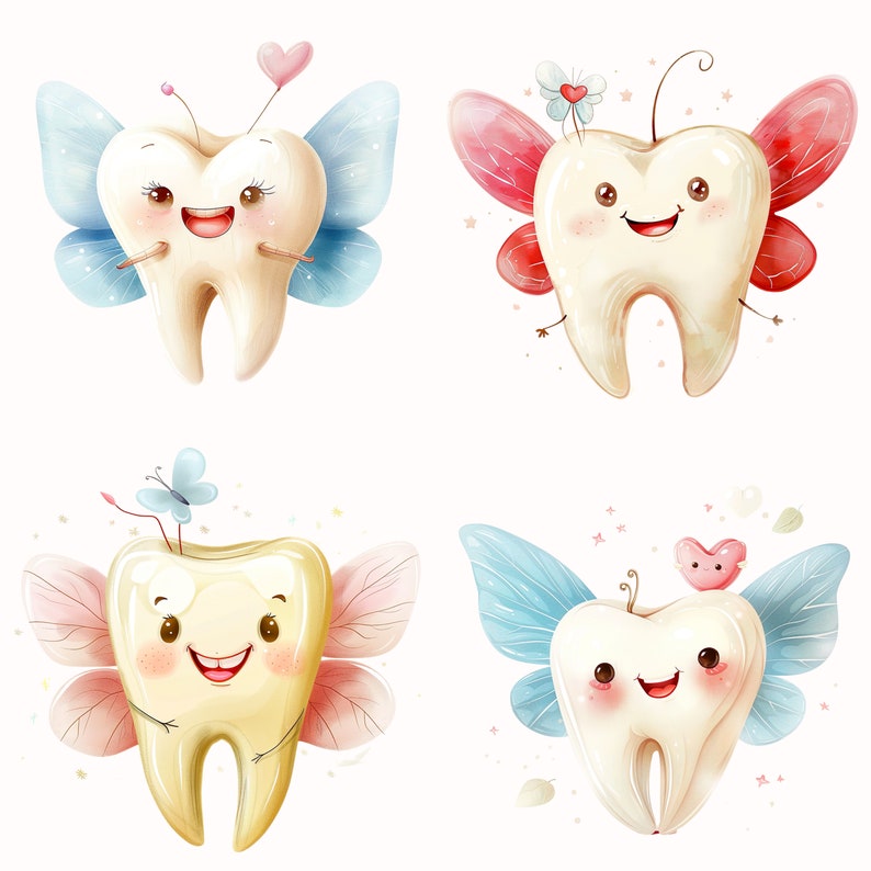 Whimsical Kawaii Tooth Fairy Clip Art, Watercolor Magical Molar Fairy ...