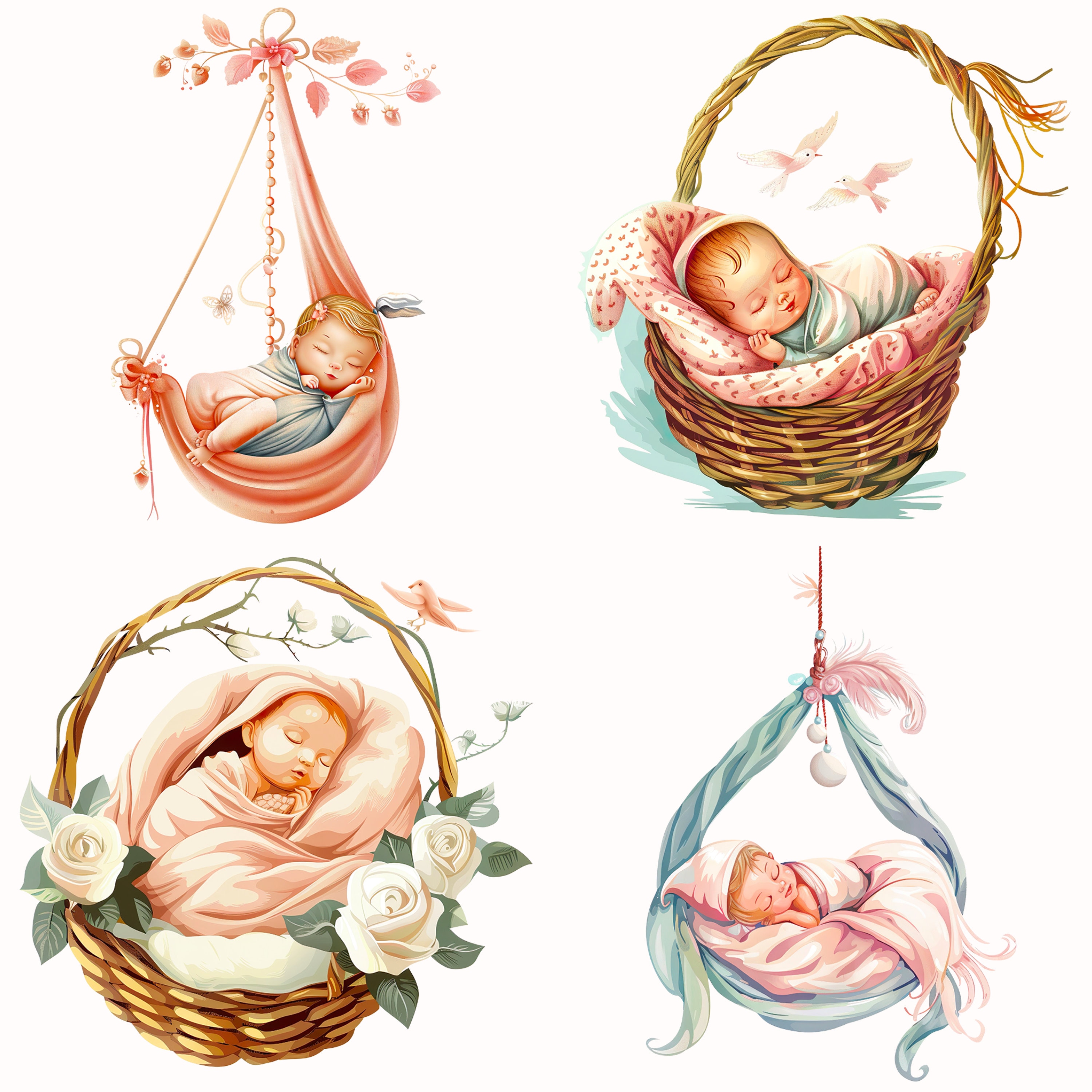 Lovely Newborn Girl Clip Art, Sweet Basket Newborn Illustration PNG ...