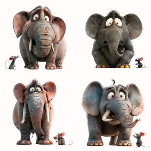 Funny Scared Elephant Vs Mouse Clip Art, Watercolor Puffy Elephant ...