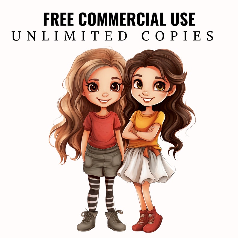 Cute Besties Clip Art, Happy Cartoon Best Friends Illustration PNG ...