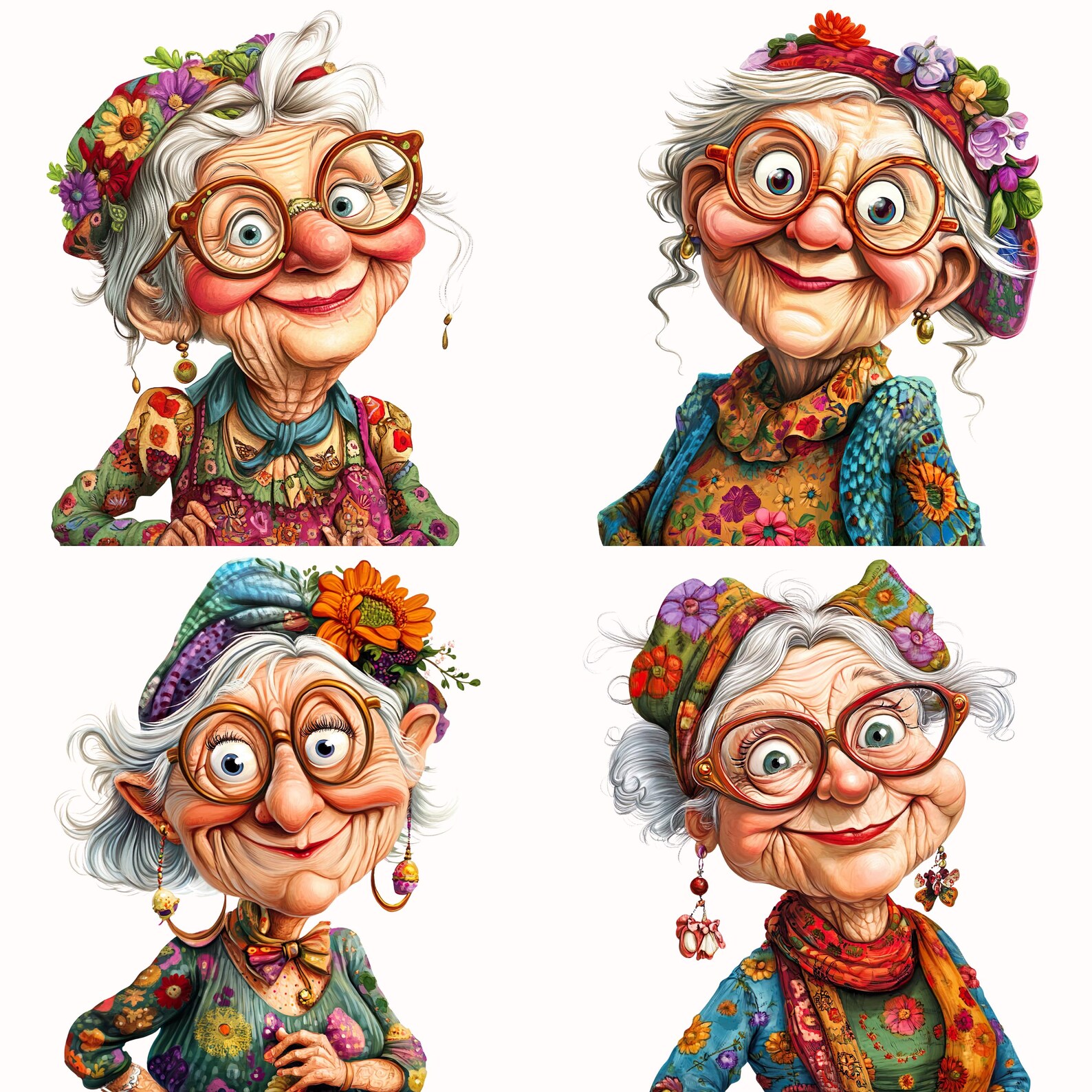 Whimsical Golden Oldies Clip Art, Watercolor Funny Grandma Illustration ...