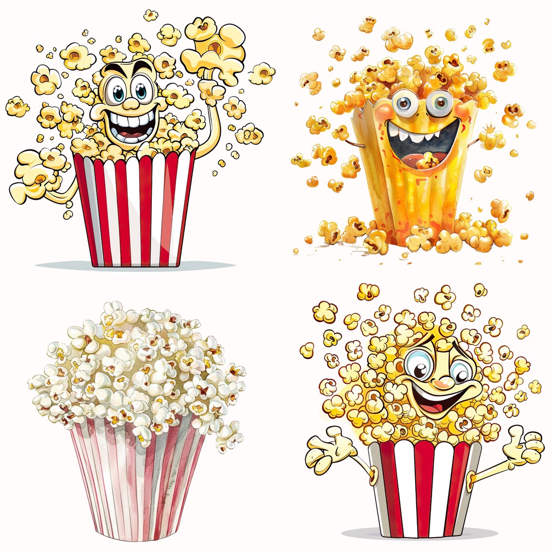 Whimsical Popcorn Clip Art: Watercolor PNG Illustration (300 DPI) - Etsy