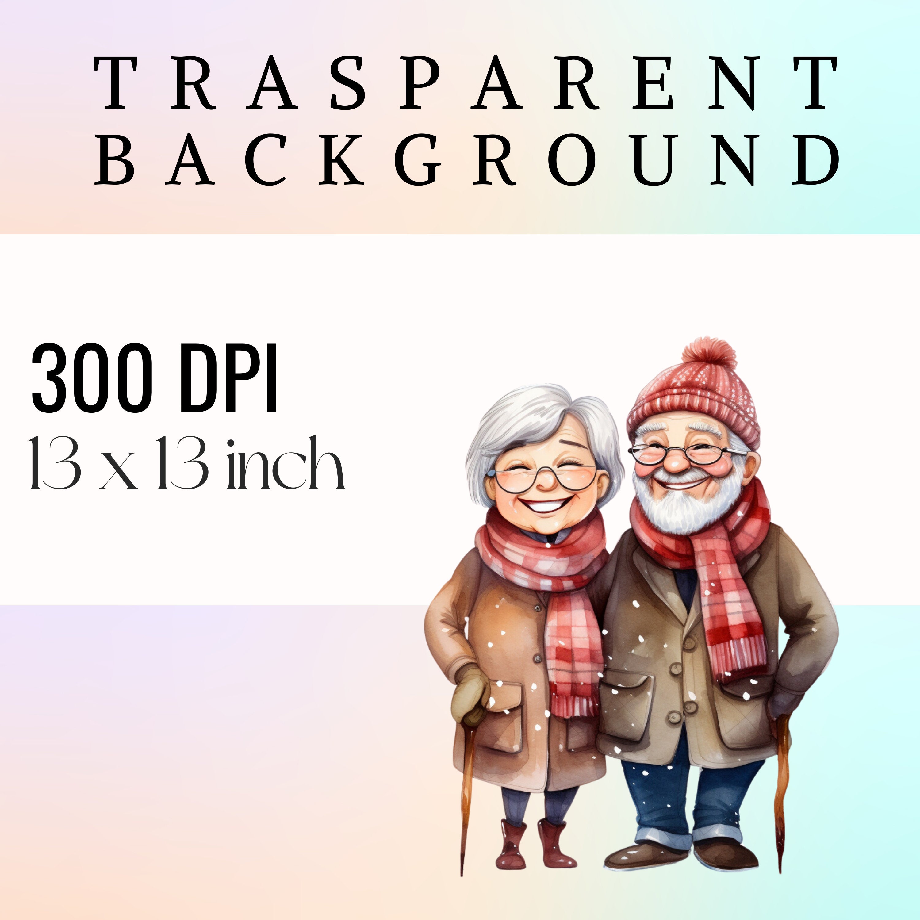 Cheerful Elderly Couple Clip Art, Watercolor Funny Old Couple ...