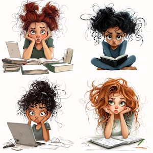 Funny Frazzled Girl Watercolor Clipart: Weary Woman PNG (digital ...