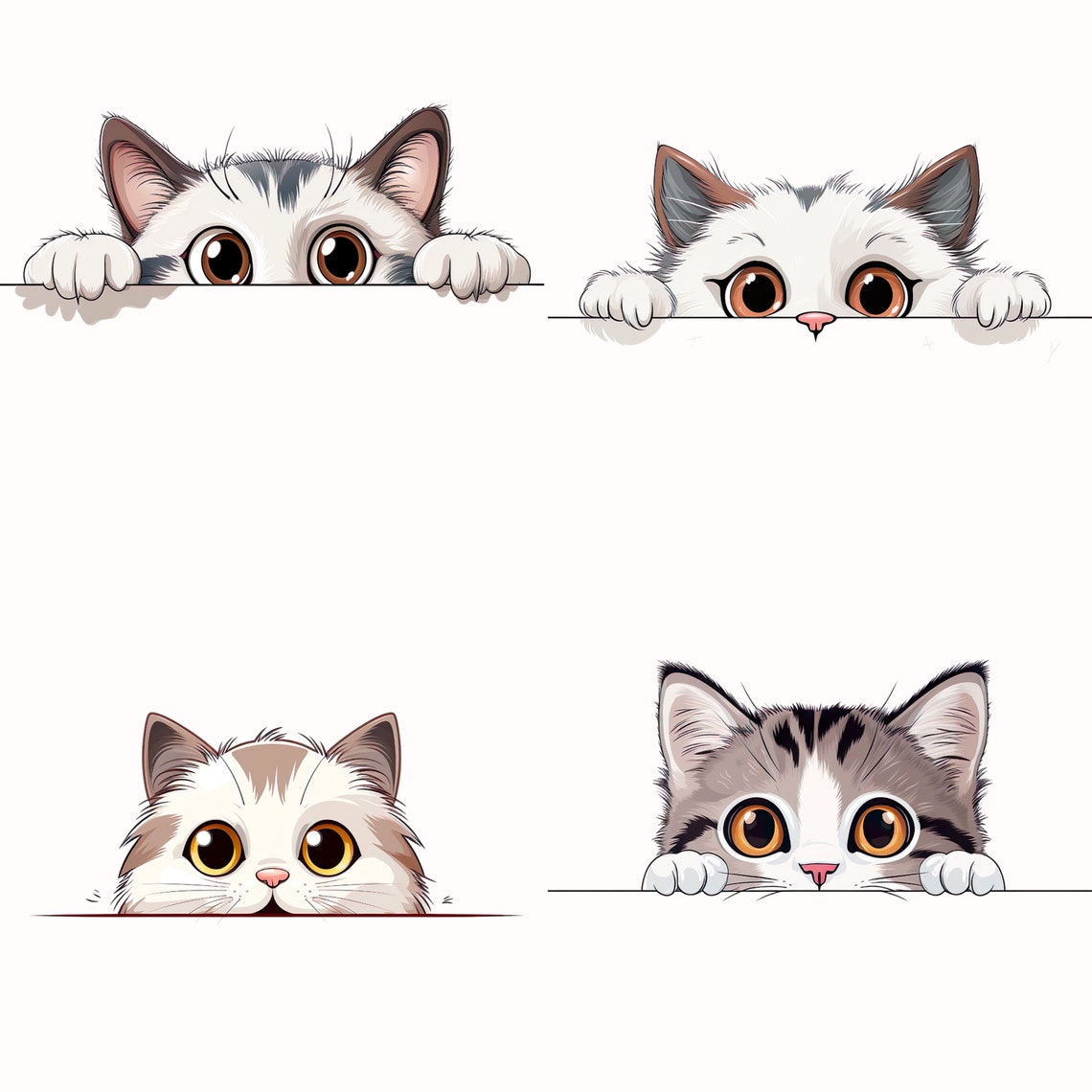 Funny Peeking Cat Clip Art, Realistic Painting, Watercolor Sneaking Cat ...